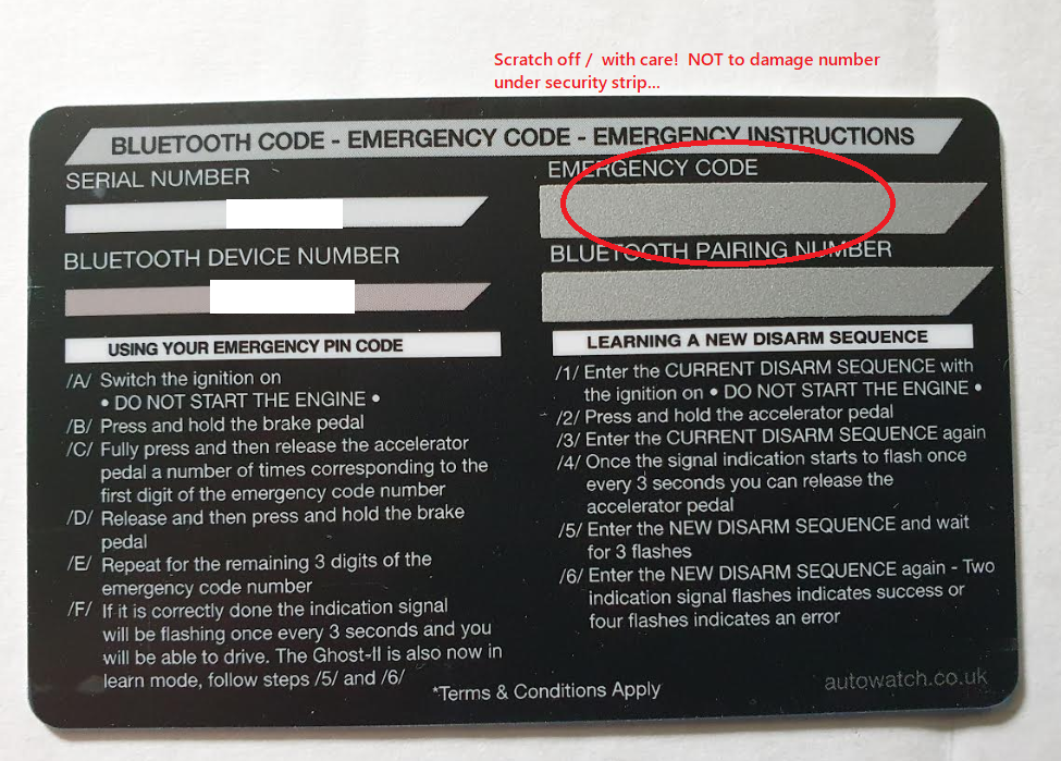 Autowatch Ghost How To Enter Emergency Code